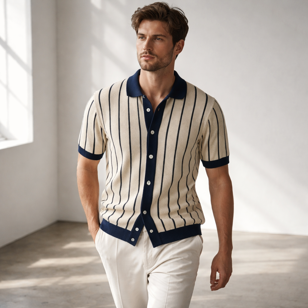 Monte Carlo Knit Polo - Vintage Striped Open Knit Polo for Men | Wilo Wale